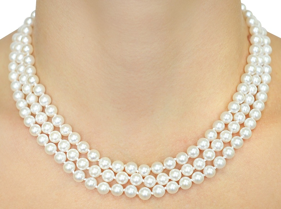 Triple Strand White Akoya Pearl Necklace Various Sizes