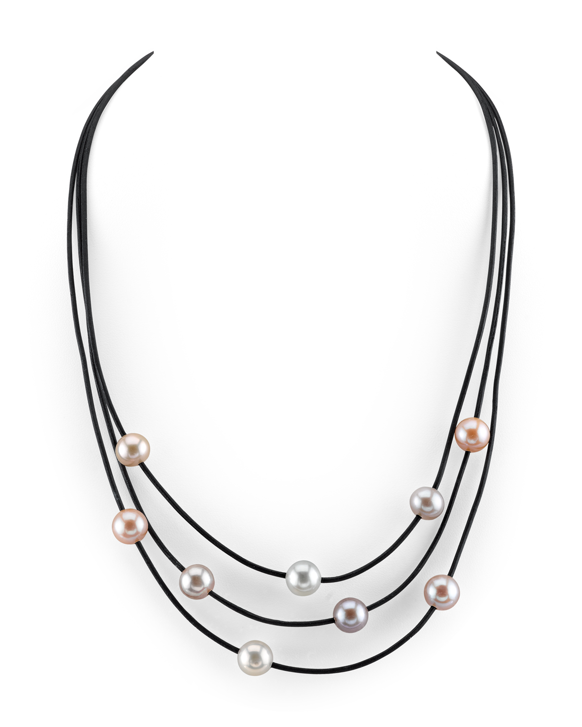 8mm Multicolor Freshwater Pearl Triple Strand Leather Necklace 8mm Multicolor Freshwater Pearl Triple Strand Leather Necklace
